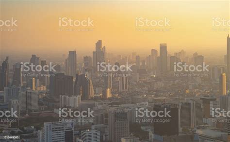 Aerial View Of Bangkok Downtown Skyline Thailand Financial District And