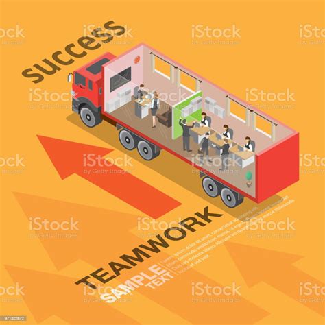 트럭에 아이소메트릭 팀웍입니다 컨셉 비즈니스 성공 벡터 일러스트 레이 션 3차원 형태에 대한 스톡 벡터 아트 및 기타 이미지