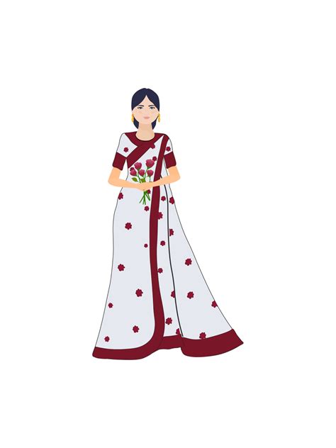 Vector Illustration Of Lady Saree Woman Wearing A Traditional Beautiful Saree With Flower