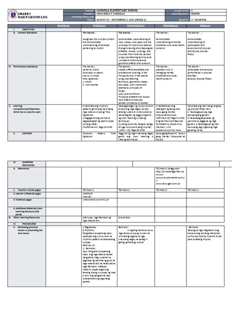 Dll Mapeh 5 Q1 W2 Pdf Learning Behavior Modification