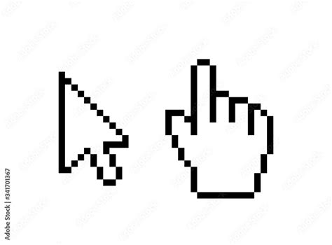Hand Cursor Mouse Icon Cursor Pixel Pointer Arrow Vector Web Finger Click Icon Stock Vector