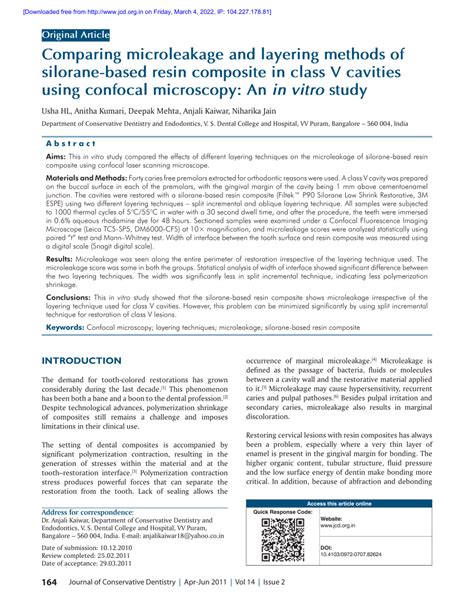 Pdf Comparing Marginal Microleakage In Class V Cavities Restored With