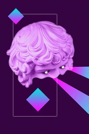 팝 아트 스타일로 인간의 얼굴의 석고 골동품 조각 콜라주 고대 동상 머리와 현대 창조적 인 개념 이미지 진 문화 현대 미술 포스터 펑키 미니멀리즘 복고풍 디자인 0명에 대한