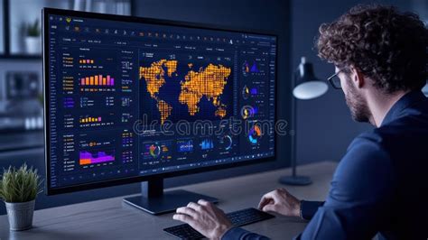 Businessman Analyzing Sales And Operations Data On Intelligence Dashboard Stock Illustration