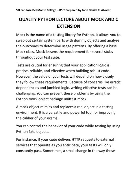 Quality Python Lecture About Mock And C Extension Quality Python