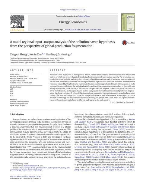 Pdf A Multi Regional Inputoutput Analysis Of The Pollution Haven Hypothesis From The