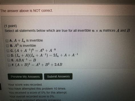 Which Statements Are True For All Invertible Nxn Matrices Learnmath