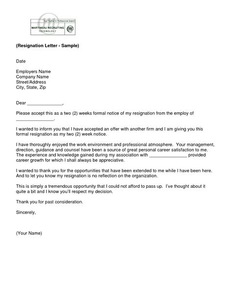 One Week Resignation Letter Academic