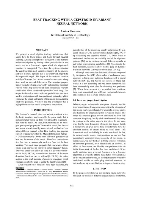 Pdf Beat Tracking With A Cepstroid Invariant Neural Network