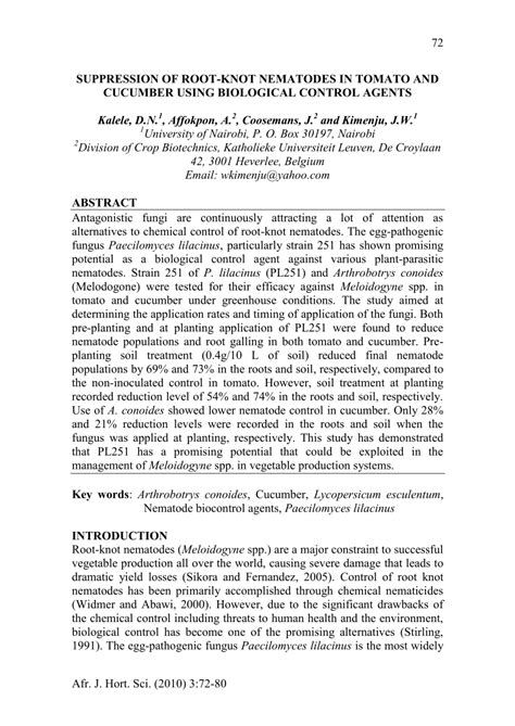 Pdf Suppression Of Root Knot Nematodes In Tomato And Cucumber Using