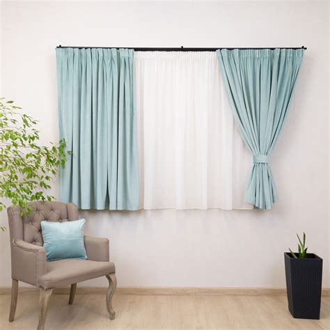 Комплект 2 къси пердета с две ленти за закопчаване Hiko Comfy кадифе Ice Blue 2x250x160cm с