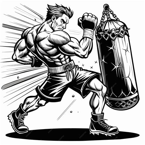 Un Dibujo De Un Hombre Con Un Guante De Boxeo En La Mano Vector Premium