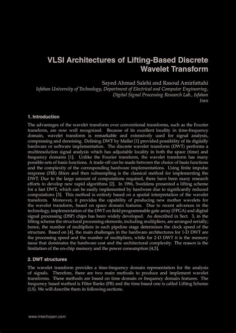 Pdf Vlsi Architectures Of Lifting Based Discrete Wavelet Transform