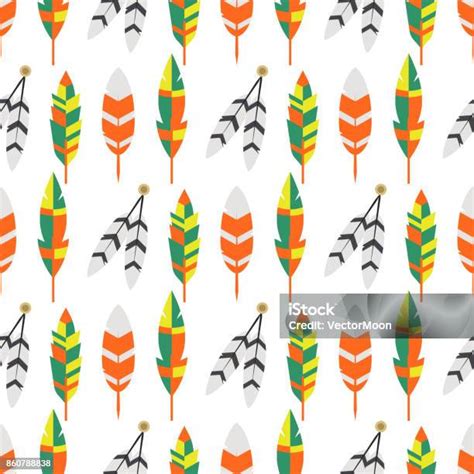 부족 플랫 깃털 조류 빈티지 다채로운 민족 원활한 패턴 벡터 일러스트 레이 션 고풍스런에 대한 스톡 벡터 아트 및 기타 이미지 고풍스런 그래픽 프린트 깃털 Istock