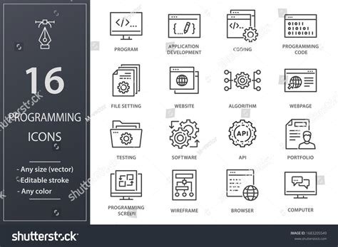 Programming Line Icons Set Software Coding Stock Vector Royalty Free