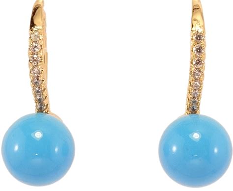 Сережки Xuping Позолота 18k французький замок Блакитна намистина на дужці з цирконієм ø 7мм