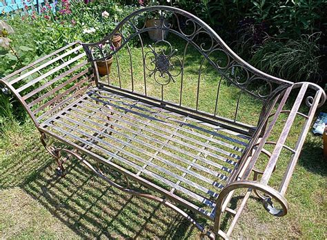 Ornate Metal Garden Bench 93 Cm X 107cm In Verdigris Finish