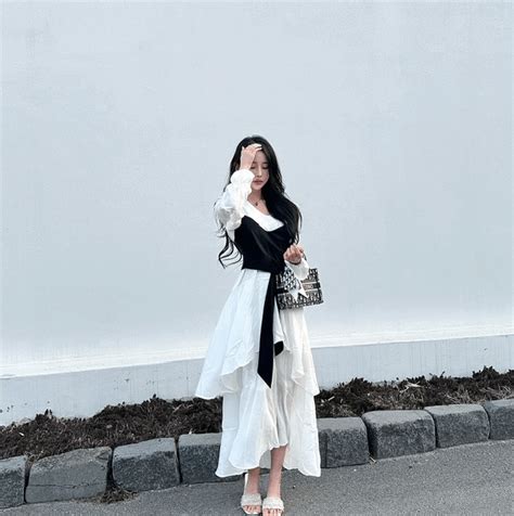 여신 리본 쉬폰 프릴 캉캉 어깨퍼프 크롭 뷔스티에 긴팔 롱 원피스 Set 에이블리