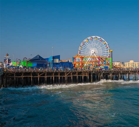 Wide View Of Santa Monica Pier Ferris Wheel In California Editorial