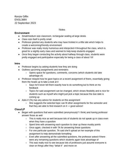 Class Observation Notes Reflection Pdf Peer Review