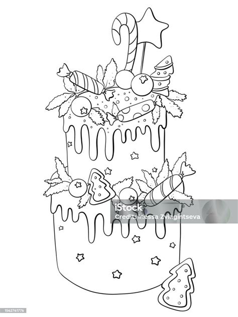 등고선 그림 딸기 토퍼와 무색 새해 크리스마스 케이크 디자인 요소 엽서 광고 색칠 스티커 12월에 대한 스톡 벡터 아트 및 기타 이미지 12월 달콤한 음식 디자인