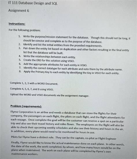 Solved IT Database Design And SQL Assignment Chegg