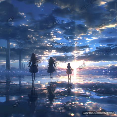 Ai创作图清晨漫步海边的少女 少女本子封面 黄昏下的少女 梦幻风景女孩 二次元背景 二次元天空 日本动漫风格晚霞 二次元梦幻插画 唯美动漫背景 插画夕阳下 少女梦幻底图素材 动漫游戏封面 少女