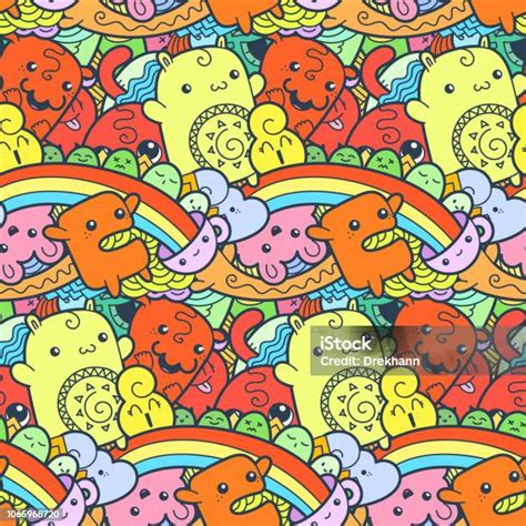 재미 있는 낙서 괴물 완벽 한 패턴 인쇄 디자인 및 색칠 하기 책 0명에 대한 스톡 벡터 아트 및 기타 이미지 0명 귀여운 낙서 드로잉 Istock