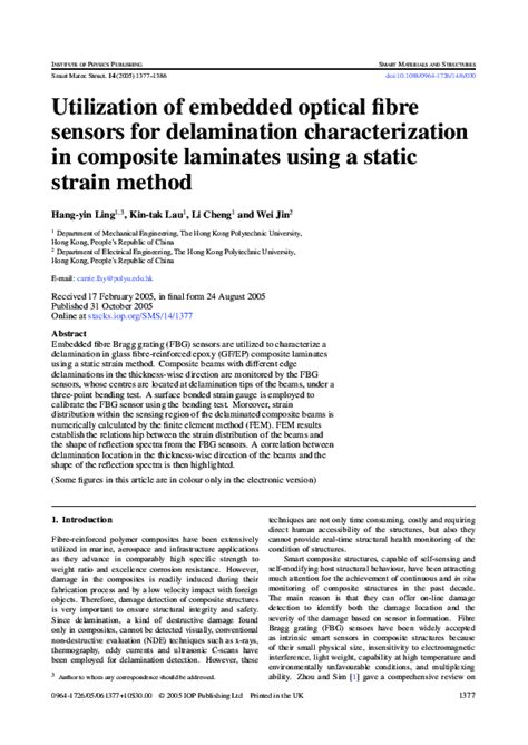 Pdf Utilization Of Embedded Optical Fibre Sensors For Delamination Characterization In