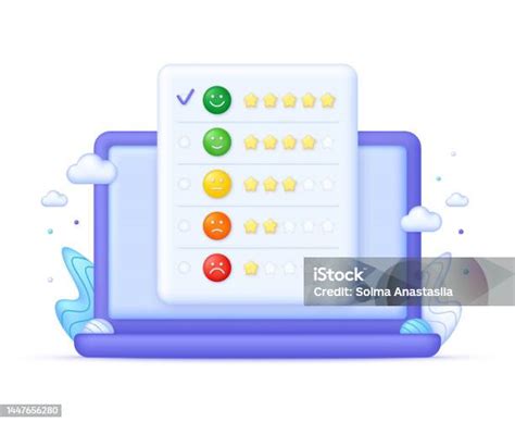 컴퓨터의 3d 피드백 감정 규모 좋은 평가와 나쁜 평가의 리뷰 감정의 형태로 피드백 감정에 대한 스톡 벡터 아트 및 기타 이미지 감정 고객 고객 참여 Istock