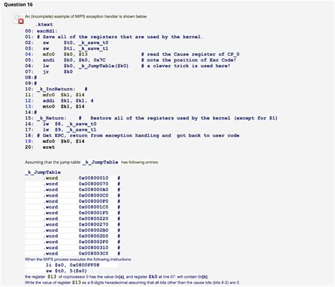 Question 16 SW SW An Incomplete Example Of MIPS Chegg Com