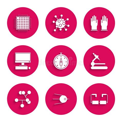 Set Compass Satellite Glasses Microscope Molecule Computer Monitor