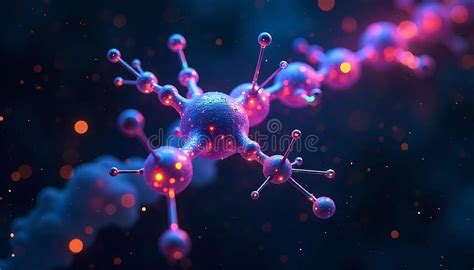 A Vibrant Depiction Of A Molecular Structure With Glowing Nodes Against A Dark And Smoky