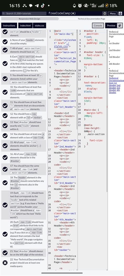 My Media Query Isnt Going Though In Build A Technical Documentation Page Html Css The