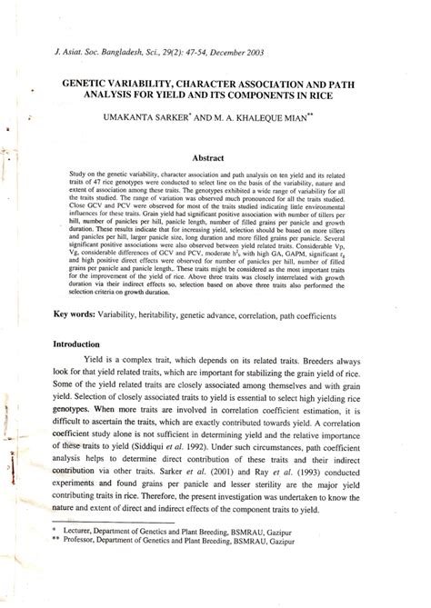 Pdf Genetic Variability Character Association And Path Analysis For Yield And Its Components