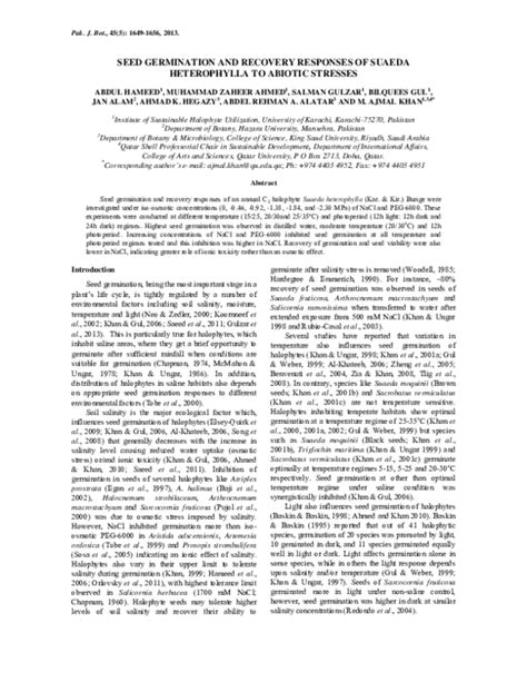 Pdf Seed Germination And Recovery Responses Of Suaeda Heterophylla To