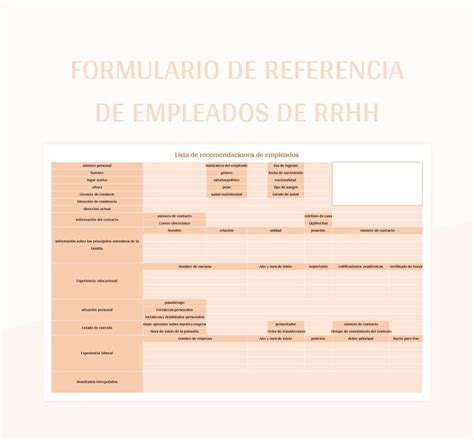 Plantilla De Excel Formulario De Referencia De Empleados De Rrhh Y Hoja