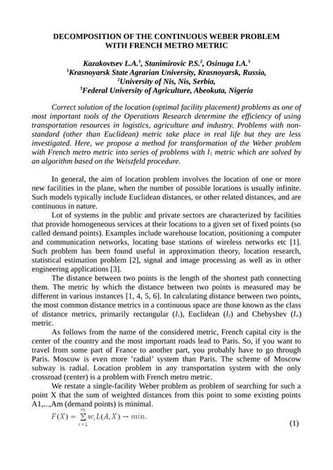 Pdf Decomposition Of The Continuous Weber Problem With French Metro