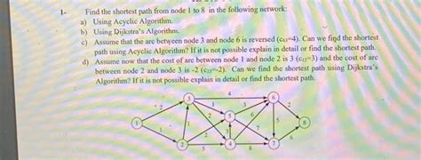Solved 1 Find The Shortest Path From Node 1 To 8 In The