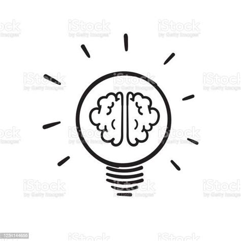 손으로 그린 창조적 인 아이디어 낙서 라인 아이콘 전구 벡터 그림의 뇌 혁신 솔루션 교육 로고의 얇은 기호벡터 전문 기술에 대한
