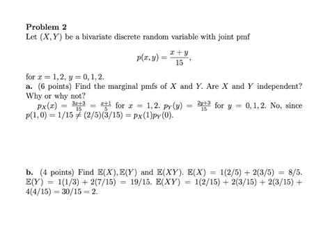 Solved Problem 2 Let Xy Be Bivariate Discrete Random Variable With