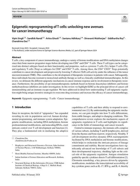 Pdf Epigenetic Reprogramming Of T Cells Unlocking New Avenues For