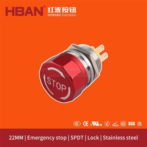 Stainless Steel Spdt Push Button Electric Cnc Emergency Stop Switch 22mm Cnc Emergency Stop