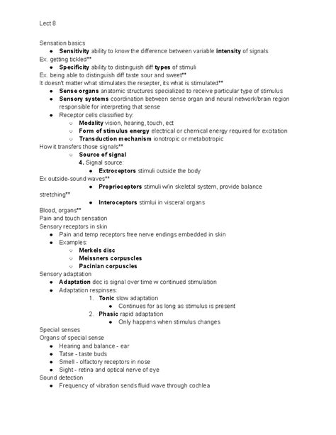Neural Intergration Pain And Species Senses Lect Sensation Basics Sensitivity Ability To