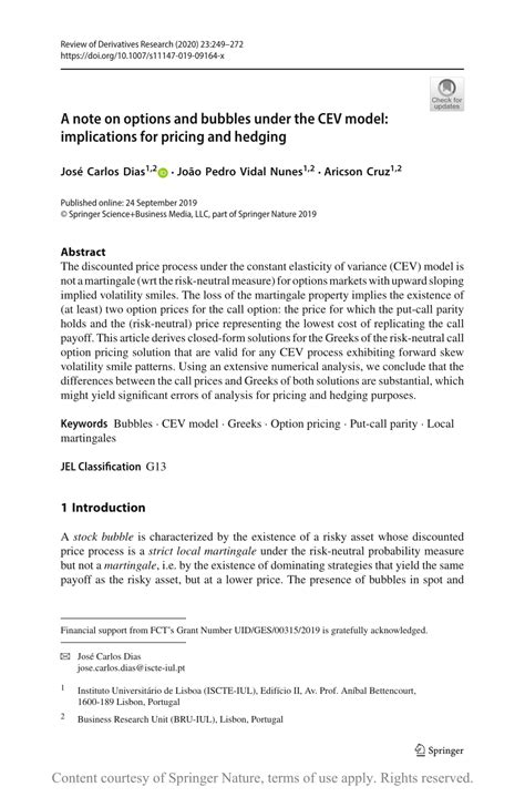 A Note On Options And Bubbles Under The Cev Model Implications For Pricing And Hedging