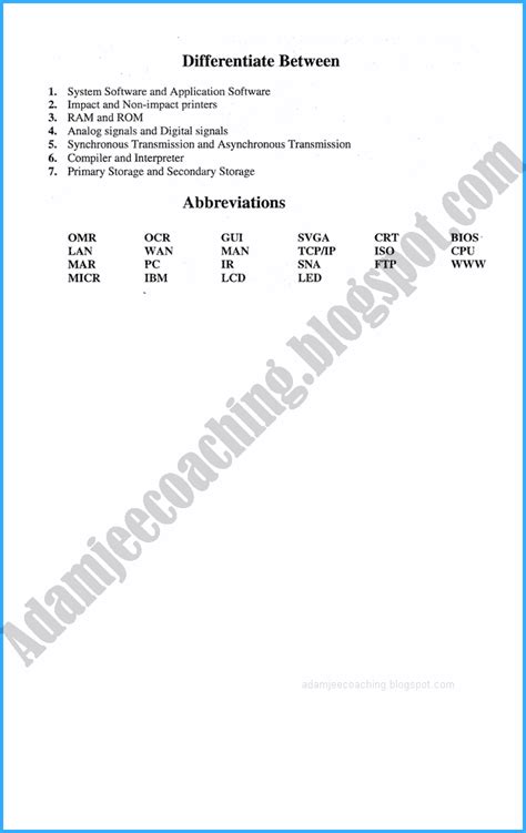 Adamjee Coaching Computer Science 11th Adamjee Coaching Guess Paper 2020