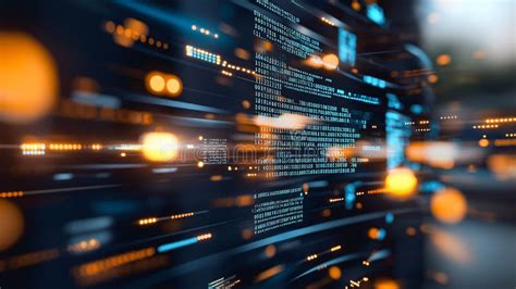 Digital Background With Glowing Binary Code And Abstract Light Trails