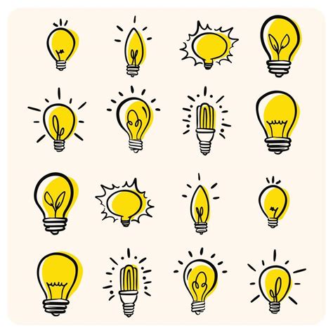 A Set Of Hand Drawn Light Bulb Doodles A Collection Of Bright And