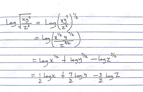 Solved Use The Properties Of Logarithms To Expal Log Sqrt Frac Xy 7 Z 3 Each Logarithm Should