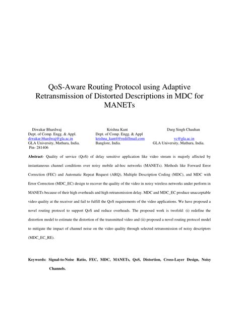 Pdf Qos Aware Routing Protocol Using Adaptive Retransmission Of